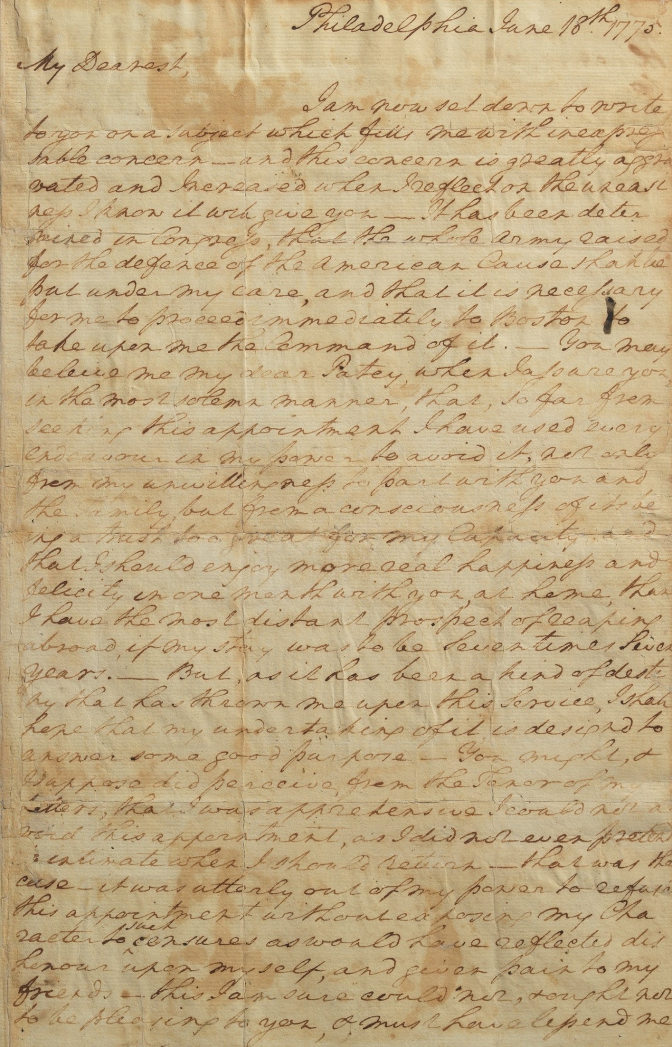 Letter from George Washington to his wife Martha Washington, June 18 ...